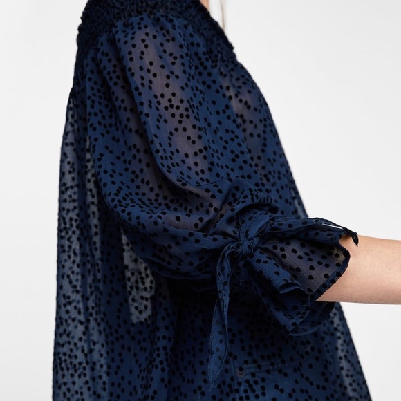Zara | Tops | Zara Navy Blue Textured Dotted Mesh Top | Poshmark